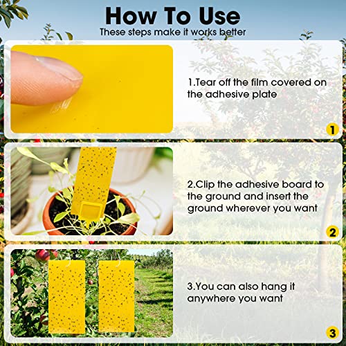 220 Pcs Double Sided Sticky Traps Gnat Killer for Flying Plant Insect Indoor Outdoor Such as Fungus Gnats, Whiteflies, Aphids, Include 200 Twist Ties and 20 Holders, 7.9 x 4 Inches (Yellow)
