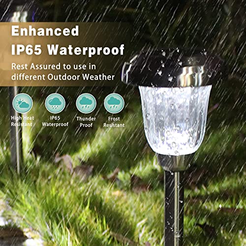 SyouHome Solar Pathway Lights Outdoor Waterproof, 4.5"x17.5" Solar Garden Light Supper Bright Up to 14 Hrs Glass Stainless Steel Metal Auto On/Off Solar Powered LED Landscape Lighting for Yard 4 Pack