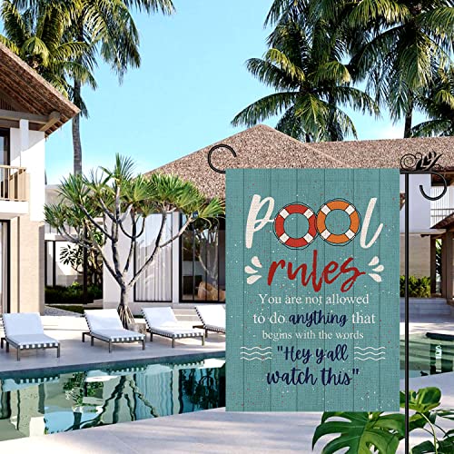 Summer Garden Flag Pool Rules Signs Decor Vertical Double Sided Swimming Pool Decorations Outdoor 12.5 x 18 Inch Pool Rules-1-1