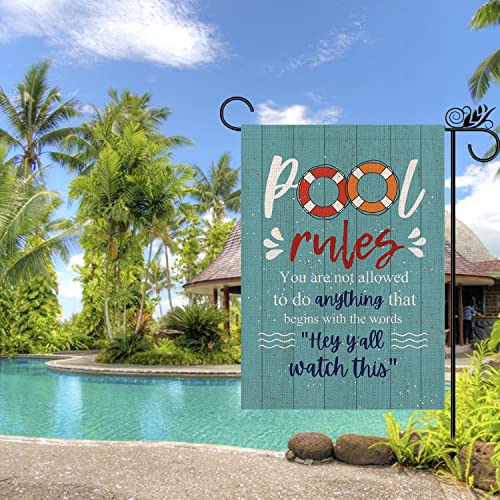 Summer Garden Flag Pool Rules Signs Decor Vertical Double Sided Swimming Pool Decorations Outdoor 12.5 x 18 Inch Pool Rules-1-1