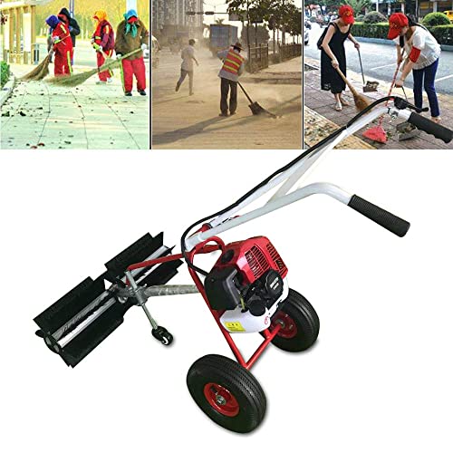 43CC Portable Artificial Grass Brush Power Broom Sweeper,1.7HP Handheld Turf Lawn Sweeper 2-Stroke Petrol Walk Behind Driveway Cleaning,Gas Engine Power Broom Sweeper Driveway