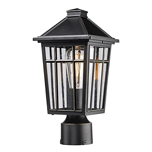 Darkaway Post Lights Outdoor Lamp Post Light Fixture Outdoor Lighting, Light Posts for Outside with Seeded Glass Aluminum Housing for Outdoor Garden, Patio Post Base/Pole Mount
