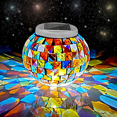 Aukora Color Changing Solar Powered Glass Ball Garden Lights, Solar Table Lights Waterproof Solar Led Night Light for Garden, Patio, Party, Yard, Outdoor/Indoor Decorations, Ideal Gift(Mosaic Glass)