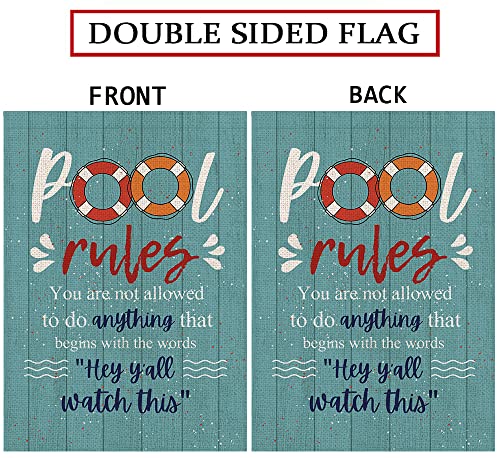 Summer Garden Flag Pool Rules Signs Decor Vertical Double Sided Swimming Pool Decorations Outdoor 12.5 x 18 Inch Pool Rules-1-1