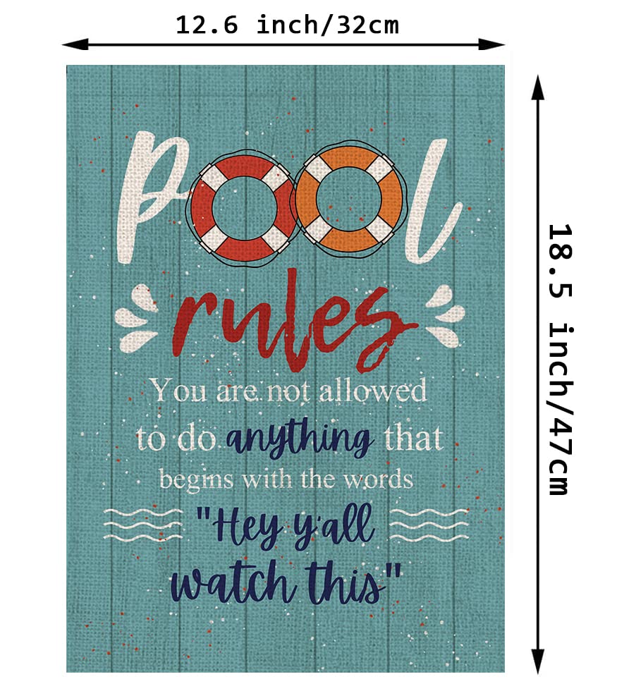 Summer Garden Flag Pool Rules Signs Decor Vertical Double Sided Swimming Pool Decorations Outdoor 12.5 x 18 Inch Pool Rules-1-1