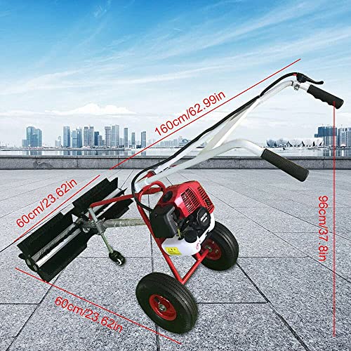 43CC Portable Artificial Grass Brush Power Broom Sweeper,1.7HP Handheld Turf Lawn Sweeper 2-Stroke Petrol Walk Behind Driveway Cleaning,Gas Engine Power Broom Sweeper Driveway