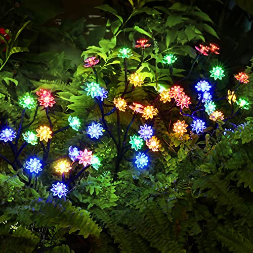 KOOPER Solar Garden Lights, 4 Pack Solar Outdoor Lights Decorative, Multi-Color Solar Flower Lights Outdoor Waterproof for Yard, Patio, Garden Decor, Double Layer Flower & Bigger Solar Panel