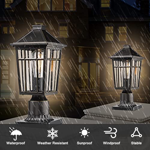 Darkaway Post Lights Outdoor Lamp Post Light Fixture Outdoor Lighting, Light Posts for Outside with Seeded Glass Aluminum Housing for Outdoor Garden, Patio Post Base/Pole Mount