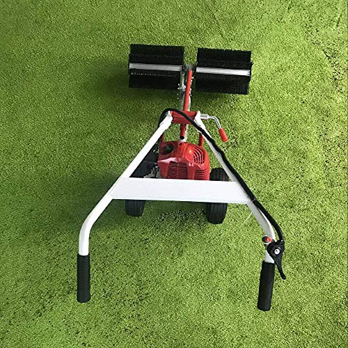 43CC Portable Artificial Grass Brush Power Broom Sweeper,1.7HP Handheld Turf Lawn Sweeper 2-Stroke Petrol Walk Behind Driveway Cleaning,Gas Engine Power Broom Sweeper Driveway