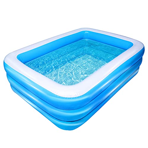 AsterOutdoor Inflatable Swimming Pool Full-Sized Above Ground Kiddle Family Lounge Pool for Adult, Kids, Toddlers, 77" x 55" x 23" Thickened, Blow Up for Backyard, Garden, Party, Blue