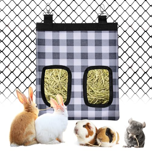 Xylitic Rabbit Hay Feeder Bag, 2 Holes Guinea Pig Hay Feeder, 600D Oxford Cloth Fabric Hay Bag for Rabbits, Hanging Bunny Hay Feeders, Large Capacity Rabbit Hay Bag for Guinea Pigs Chinchillas