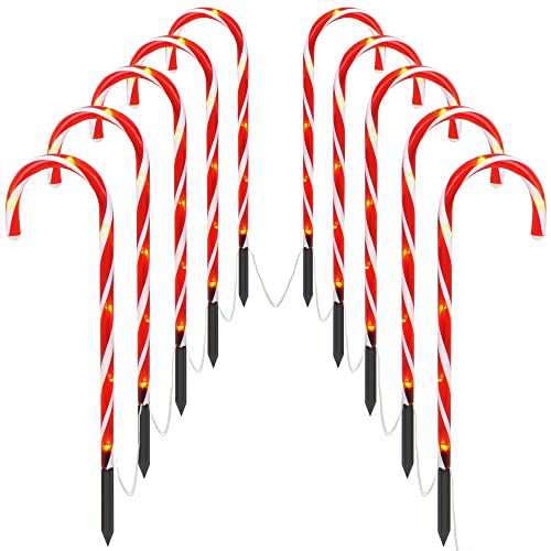 CREPRO Christmas Candy Cane Pathway Lights, 10 Pack Christmas Pathway Markers Decorations Lights for Holiday Yard Patio Garden Walkway Indoor Outdoor Lights Stakes