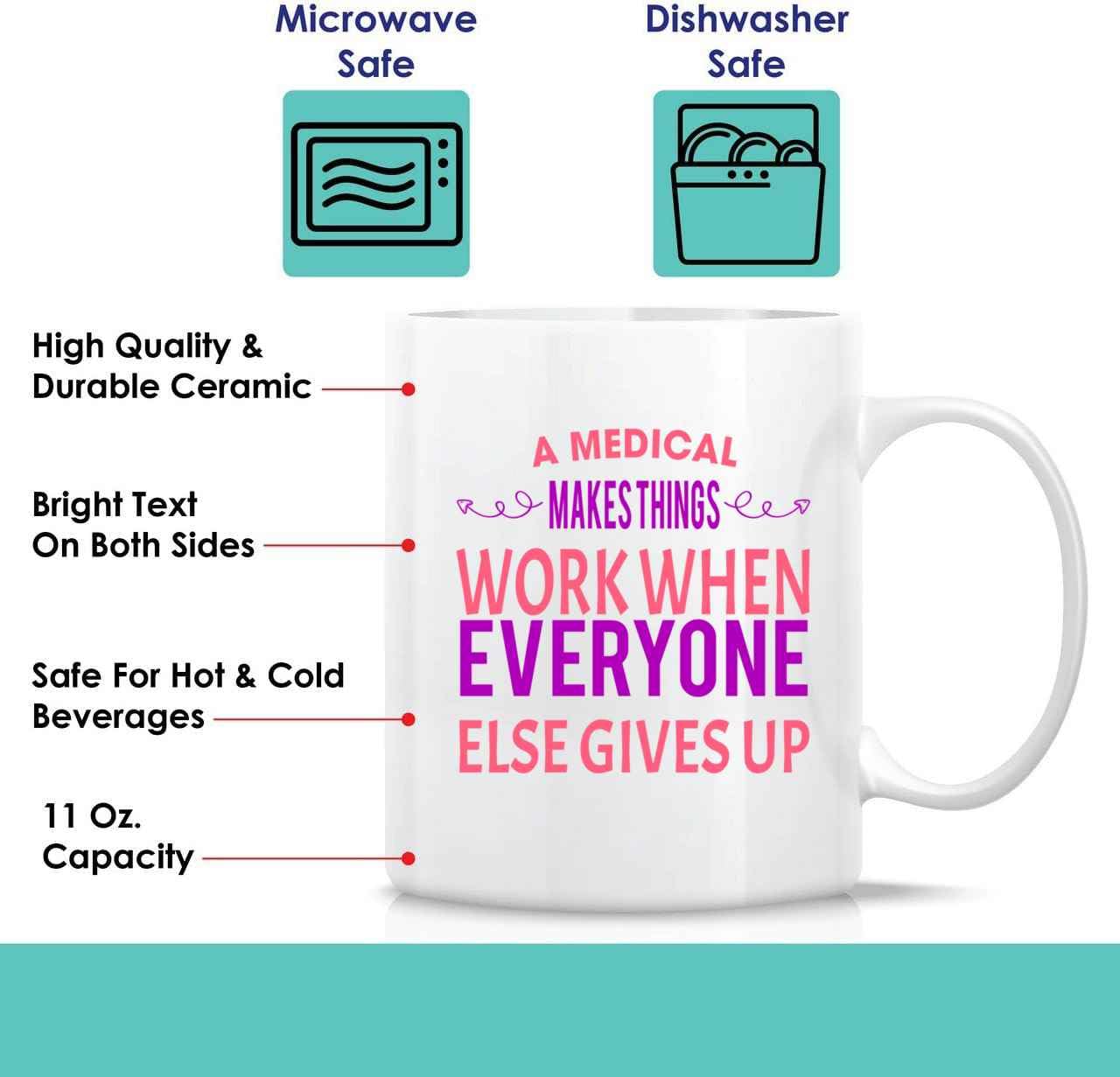 Funny Medical Secretary Gift, for Mom's Year - Medical Secretary Makes Things Work, Quote on 11 Oz White Ceramic Coffee Mug