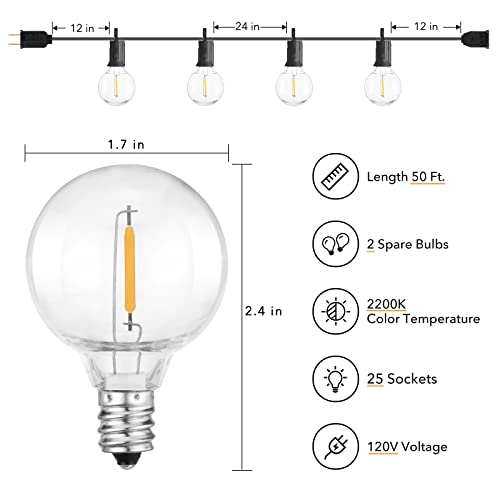 Brightown Outdoor String Lights 50FT- LED String Lights G40 Globe Patio Lights Energy Saving with 25 LED Bulbs, Shatterproof Hanging Outdoor Lights for Christmas Outside Garden Backyard Cafe