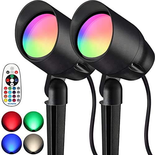 SUNVIE 15W RGBW Spot Lights Outdoor LED Spotlight 120V Color Changing Landscape Lights with Remote Control Aluminum Waterproof Outdoor Spotlights Plug in for Yard Tree House Garden Christmas, 2 Pack