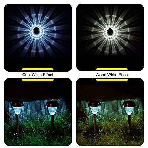 DAMAYCA 6 Pack Solar Lights Outdoor for Garden Pathway Walkway Driveway Sidewalk Yard Stainless Steel Glass Landscape Lights Solar Powered for Landscape Lighting. (Silver, Warm Light)