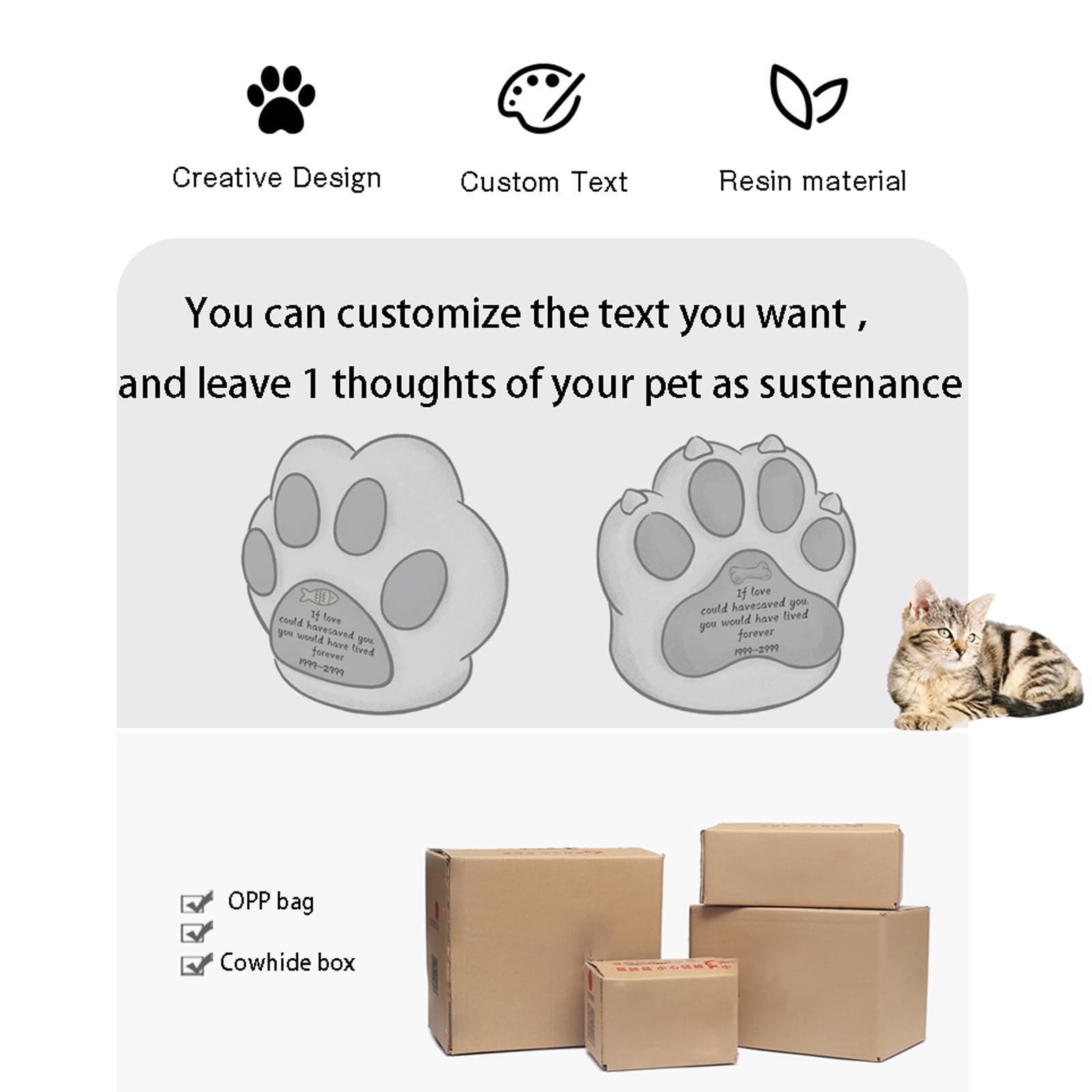 Personalized Pet Urns for Dog or Cat Ashes, Pet Cremation Urns Pet Urns, Pet Ashes Cat and Dog Claw Creative Urn Customizable Text Content (16cm * 8.5cm * 14cm/6.2" x3.4 x5.9)