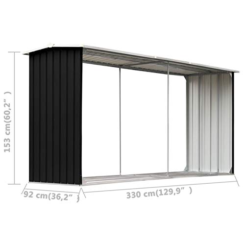 Tidyard Garden Log Storage Shed Galvanized Steel Firewood Storage Rack 129.9 x 36.2 x 56.7/60.2 Inches (L x W x H)
