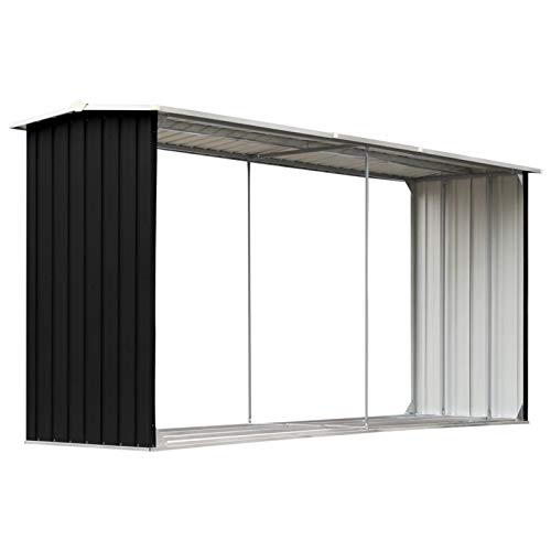 Tidyard Garden Log Storage Shed Galvanized Steel Firewood Storage Rack 129.9 x 36.2 x 56.7/60.2 Inches (L x W x H)