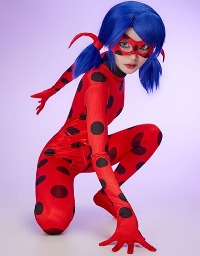 Miraculous Women's Classic Ladybug Screen Printing Jumpsuit with Eye Mask and Yoyo Bag Cosplay Costume (Large)