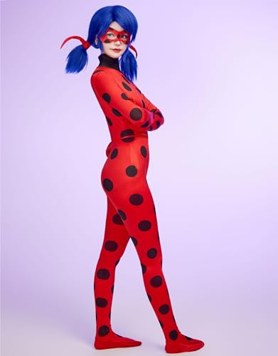 Miraculous Women's Classic Ladybug Screen Printing Jumpsuit with Eye Mask and Yoyo Bag Cosplay Costume (Large)