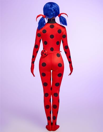 Miraculous Women's Classic Ladybug Screen Printing Jumpsuit with Eye Mask and Yoyo Bag Cosplay Costume (Large)