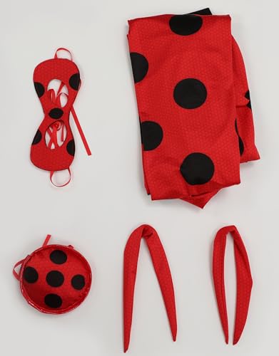 Miraculous Women's Classic Ladybug Screen Printing Jumpsuit with Eye Mask and Yoyo Bag Cosplay Costume (Large)