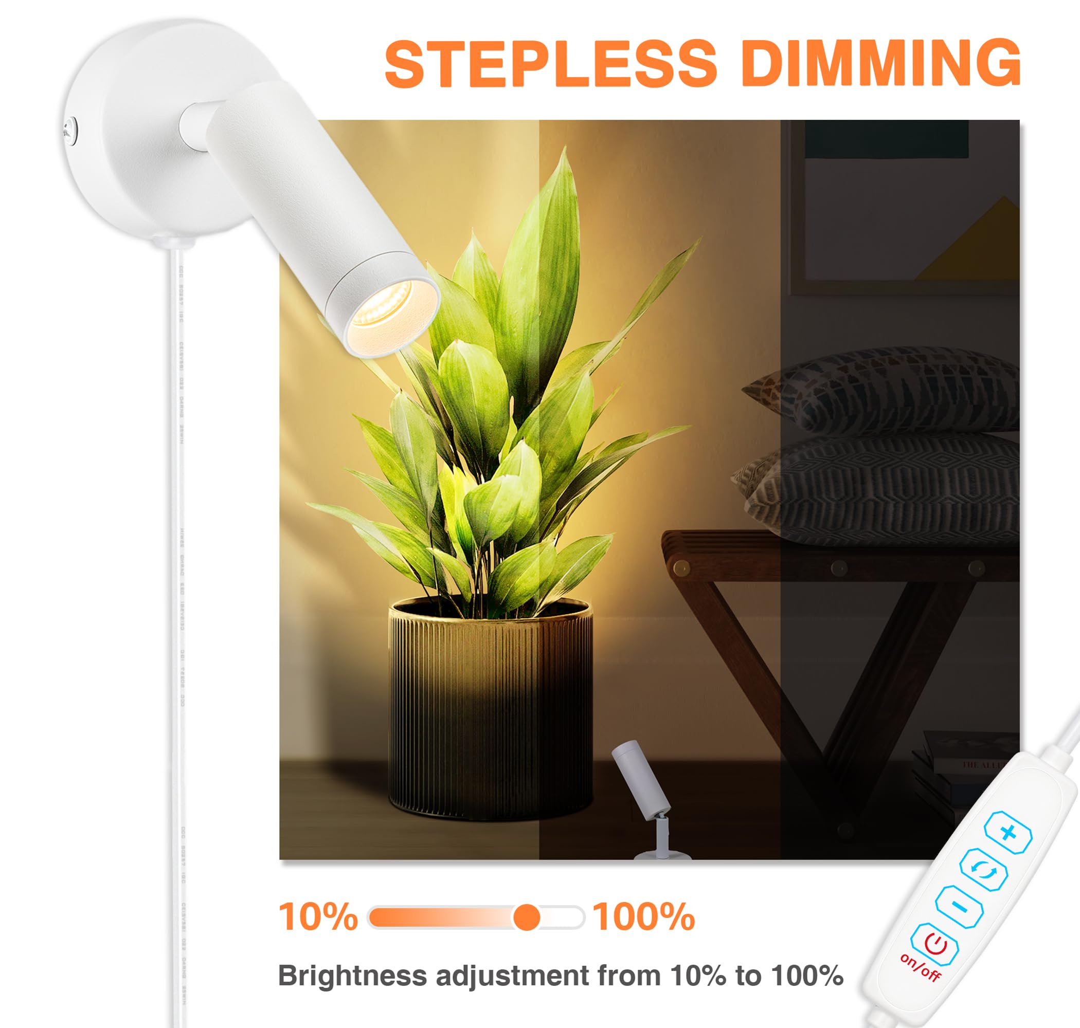 URTOM LED Spot Lights Indoor 3W Uplighting Indoor Spotlight with Memory Function 3000K/4000K/5000K Up Lights Indoor 120V Dimmable Uplights Indoor for Plant Spotlight Indoor for Accent Lighting 2 Pack