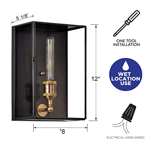 c cattleya Outdoor Wall Light Fixture, Brass Exterior Wall Lantern Sconce, Waterproof Outdoor Wall Mount Front Porch Light with Unique Door Design for Garage Garden Patio Staircase Balcony