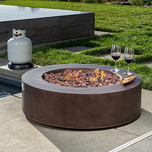 Propane Fire Pit - Outdoor Patio - Fire Pit Table - Stainless Steel Burner Patio Heater with Lava Rocks and Cover - 42" Round - Dark Brown 50,000 BTU - by Royal Garden