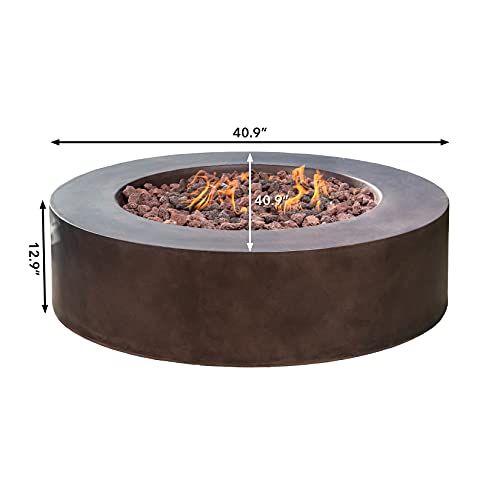 Propane Fire Pit - Outdoor Patio - Fire Pit Table - Stainless Steel Burner Patio Heater with Lava Rocks and Cover - 42" Round - Dark Brown 50,000 BTU - by Royal Garden