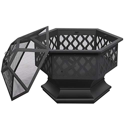 Yaheetech 24'' Outdoor Fireplace Wood Burning Pit Hexagon Shaped Metal Brazier for Outdoor Patio Backyard Camping Garden