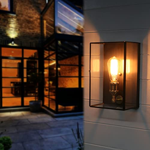 c cattleya Outdoor Wall Light Fixture, Brass Exterior Wall Lantern Sconce, Waterproof Outdoor Wall Mount Front Porch Light with Unique Door Design for Garage Garden Patio Staircase Balcony