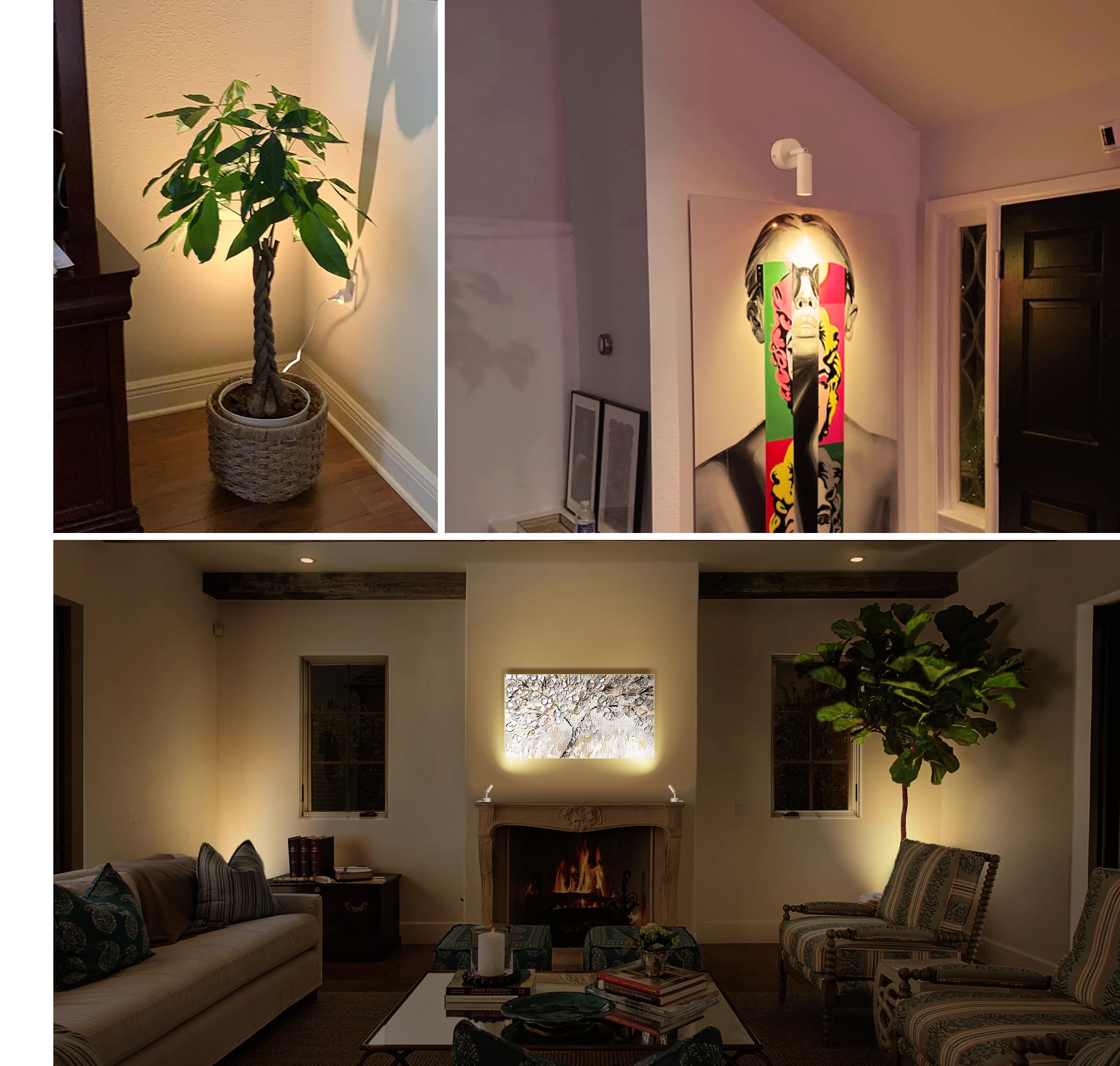 URTOM LED Spot Lights Indoor 3W Uplighting Indoor Spotlight with Memory Function 3000K/4000K/5000K Up Lights Indoor 120V Dimmable Uplights Indoor for Plant Spotlight Indoor for Accent Lighting 2 Pack