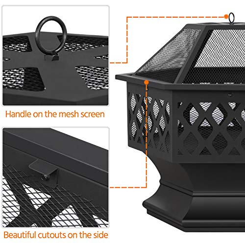 Yaheetech 24'' Outdoor Fireplace Wood Burning Pit Hexagon Shaped Metal Brazier for Outdoor Patio Backyard Camping Garden