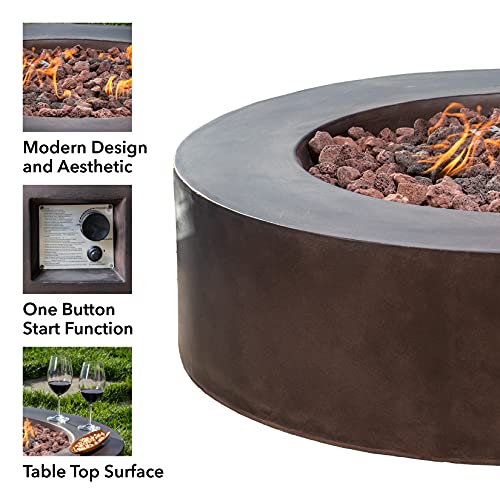 Propane Fire Pit - Outdoor Patio - Fire Pit Table - Stainless Steel Burner Patio Heater with Lava Rocks and Cover - 42" Round - Dark Brown 50,000 BTU - by Royal Garden