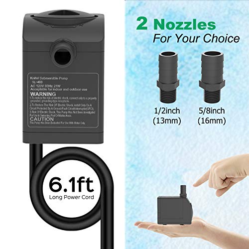 Knifel Submersible Pump 300GPH Ultra Quiet with Dry Burning Protection 6ft High Lift for Fountains, Hydroponics, Ponds, Aquariums & More…………