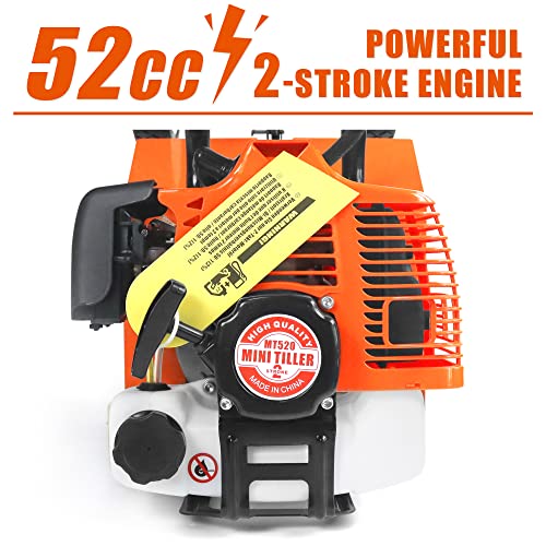 NEOTEC MT520 Mini Tiller Cultivator, 52cc 2 Stroke Gas Powered 4 Premium Steel Adjustable Forward Rotating Tines, Height Adjustable Wheels for Garden & Lawn, Digging, Weed Removal & Soil Cultivation