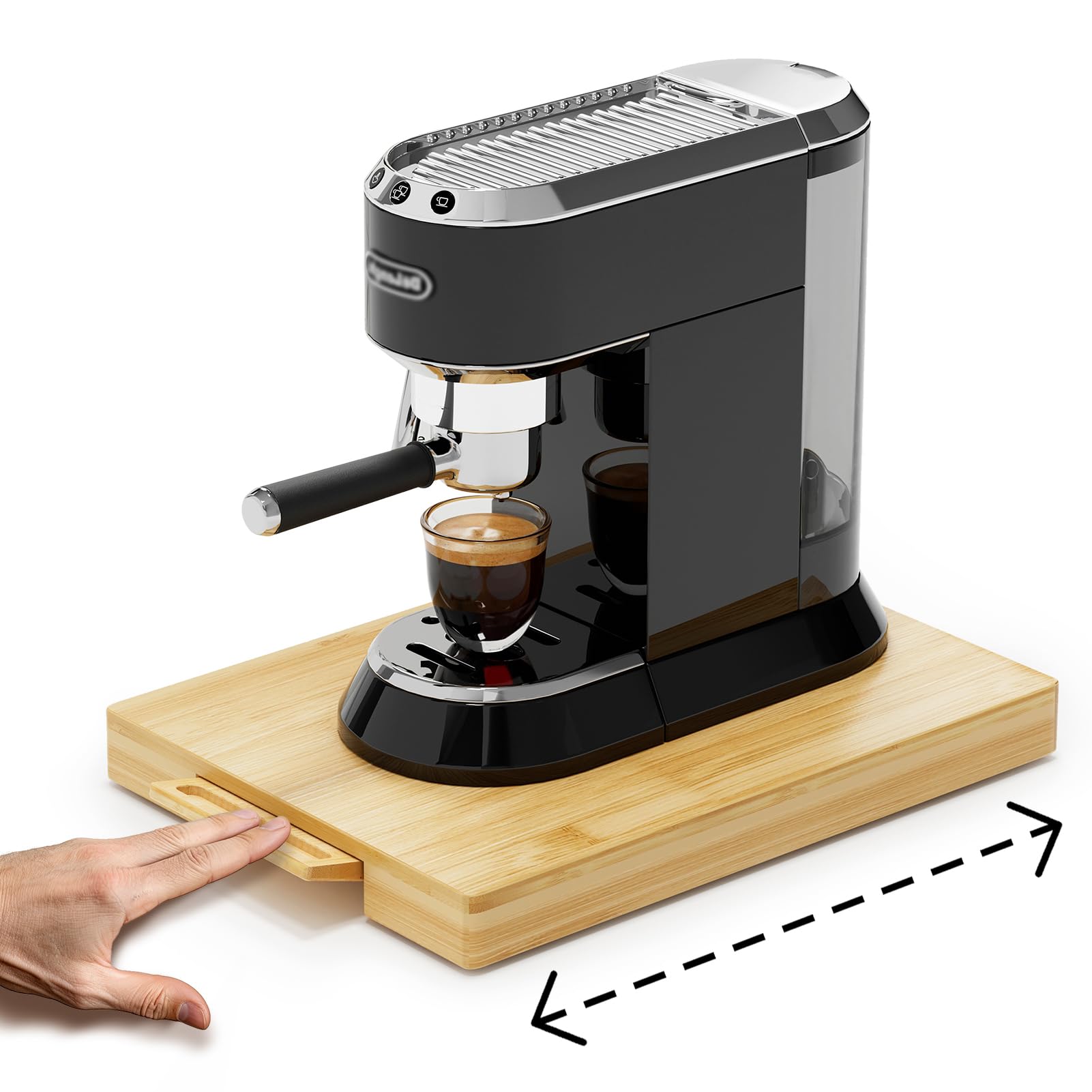 Yumkfoi Bamboo Appliance Slider, Sliding Tray for Coffee Maker, Coffee Maker Slider Tray for Counter with Rolling Wheels for Blender, Toaster, Coffee Pot, Air Fryer (10.8"W x 15.7"D)