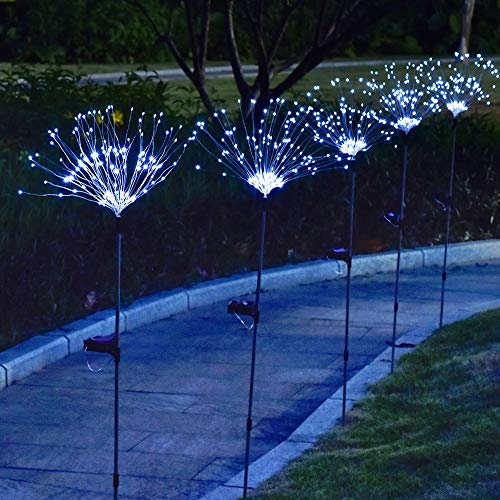 Ooklee 2 Pack Solar Firework Lights 150 LED 8 Modes Outdoor Solar Garden Decorative Lights, Copper Wires String Landscape Stake Light for Walkway Patio Lawn Backyard Christmas Decor (Cool White)