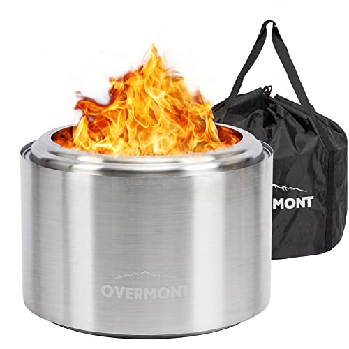 Overmont 19.5" Bonfire Fire Pit with Cover Bag, Smokeless Stove for Outdoor Stainless Steel Wood Burning Fireplaces with Removable Ash Pan