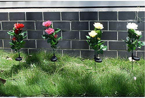 KANYEE Garden Outdoor Solar Lights Decorative Landscape Light Waterproof Simulation Rose Flower LED Stake Path Lights Yard Patio Lawn Night Lighting 4PCS
