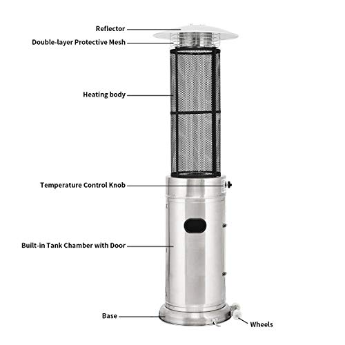 Kanizz Outdoor Garden Dancing Flame Decor Tower Heater 41000 BTU, Patio Garden Propane Round Glass Tube Heater, Great for Backyard Deck Balcony Poolside Garage Workspace
