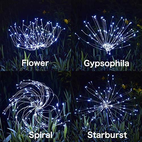Ooklee 2 Pack Solar Firework Lights 150 LED 8 Modes Outdoor Solar Garden Decorative Lights, Copper Wires String Landscape Stake Light for Walkway Patio Lawn Backyard Christmas Decor (Cool White)