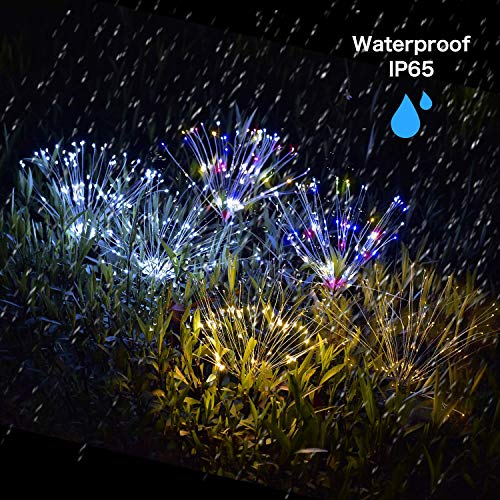 Ooklee 2 Pack Solar Firework Lights 150 LED 8 Modes Outdoor Solar Garden Decorative Lights, Copper Wires String Landscape Stake Light for Walkway Patio Lawn Backyard Christmas Decor (Cool White)