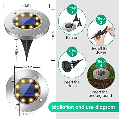 Solar Ground Lights, 8 Led Solar Garden Lights Outdoor,Disk Lights Waterproof In-Ground Outdoor Landscape Lighting for Lawn Patio Pathway Yard Deck Walkway Flood Light