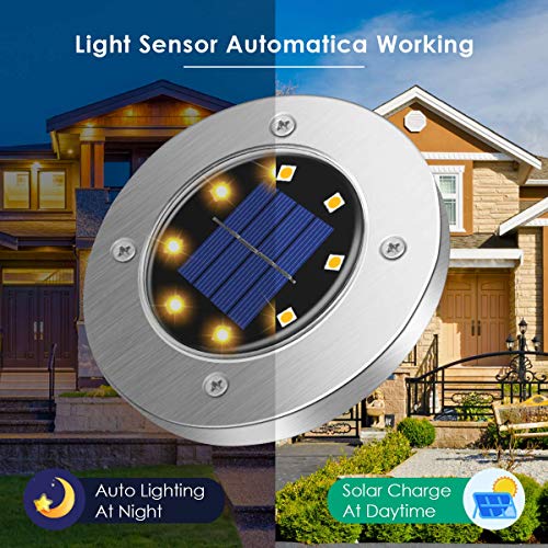 Solar Ground Lights, 8 Led Solar Garden Lights Outdoor,Disk Lights Waterproof In-Ground Outdoor Landscape Lighting for Lawn Patio Pathway Yard Deck Walkway Flood Light