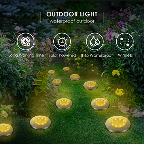 Solar Ground Lights, 8 Led Solar Garden Lights Outdoor,Disk Lights Waterproof In-Ground Outdoor Landscape Lighting for Lawn Patio Pathway Yard Deck Walkway Flood Light