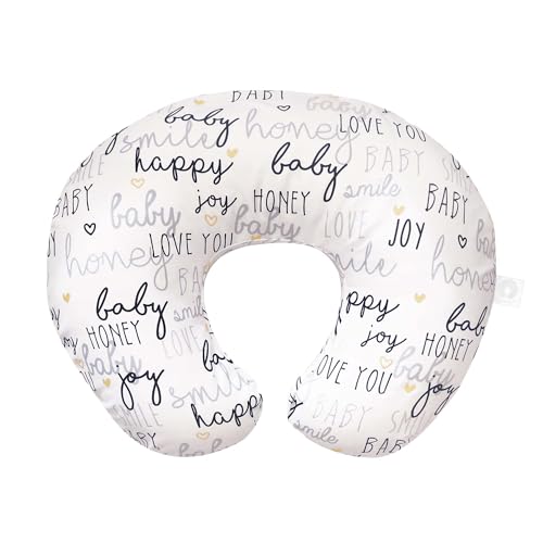 Boppy Nursing Pillow Original Support, Baby Love Black White Gold, Ergonomic Nursing Essentials for Bottle and Breastfeeding, Firm Fiber Fill, with Removable Nursing Pillow Cover, Machine Washable
