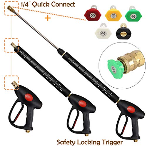 Twinkle Star Replacement Pressure Washer Gun with 16 Inch Extension Wand, 4000 PSI, Power Washer Gun with M22-15mm or M22-14mm Fitting, 5 Nozzle Tips, 40 Inch